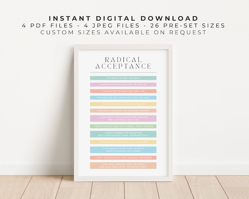 Radical Acceptance DBT Poster Pastel Rainbow Printable Aid - Etsy