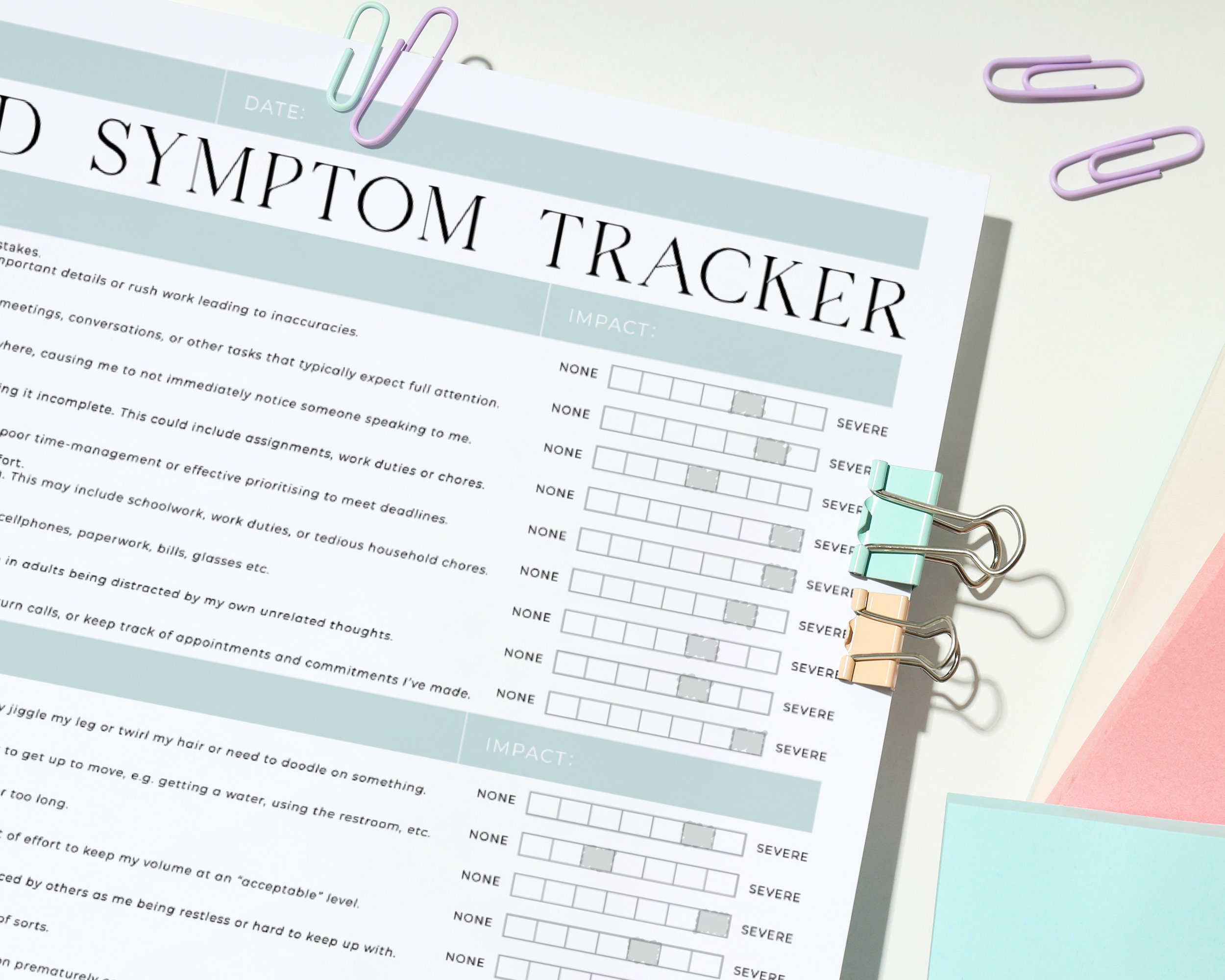 Adult ADHD Symptom Tracker Printable | Planner to Track Daily Impact to ...
