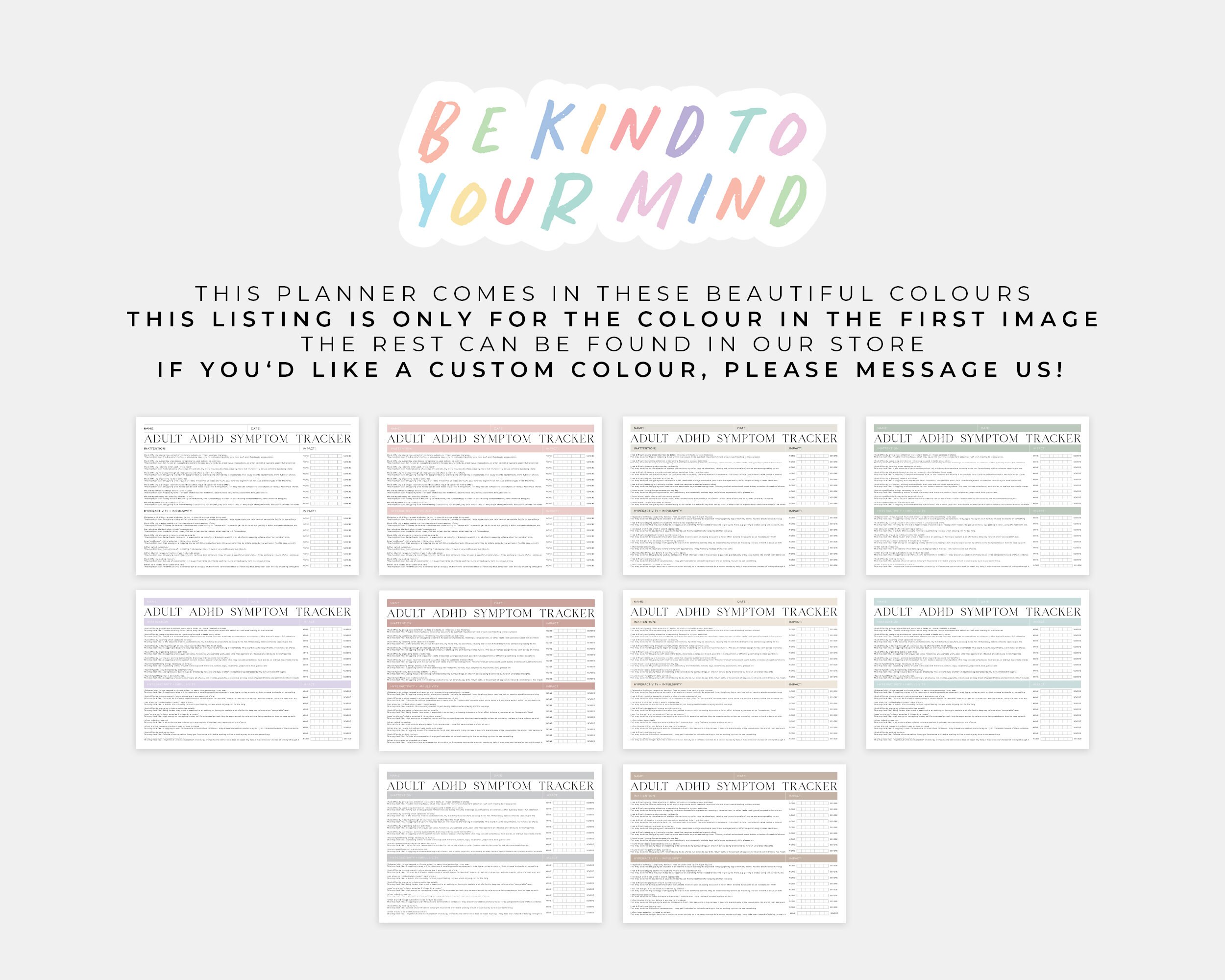 Adult ADHD Symptom Tracker Printable Planner to Track Daily Impact to ...