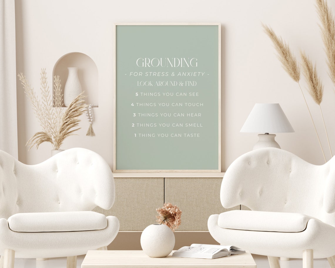 Grounding Technique Mist Green Printable Mindfulness Poster for Coping ...