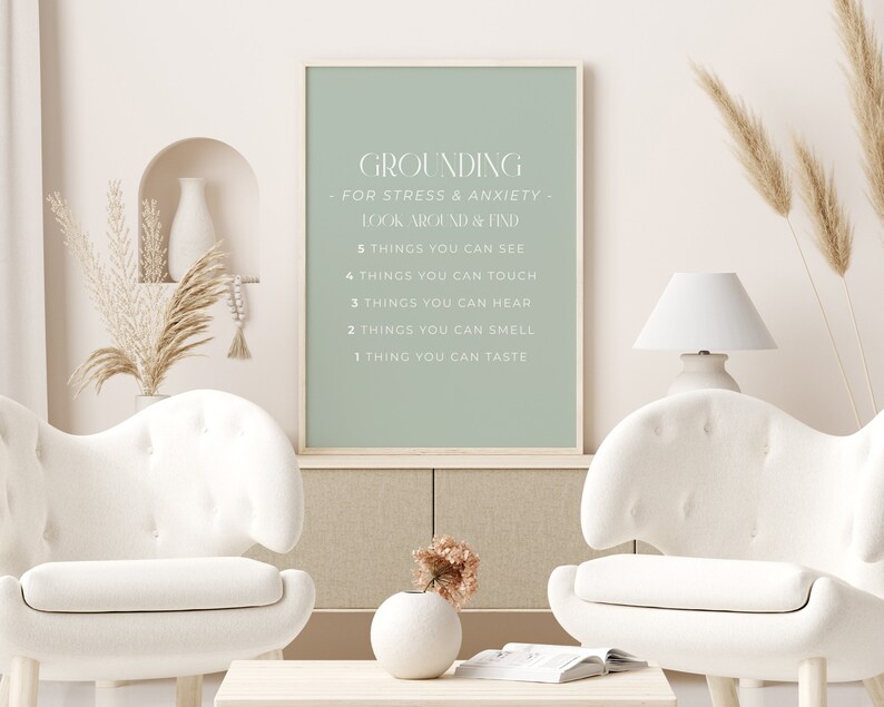 Grounding Technique Mist Green Printable Mindfulness Poster for Coping ...