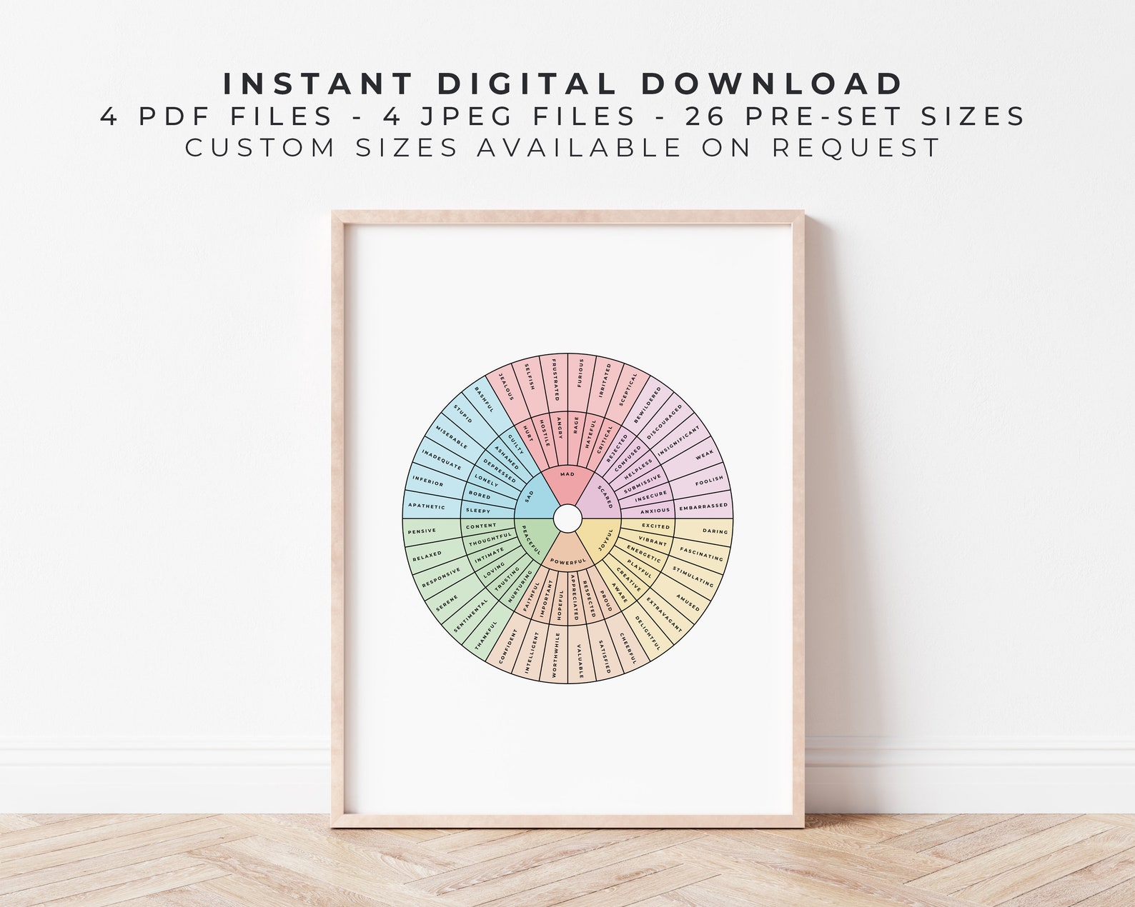 Feelings Wheel / Emotion Wheel | Pastel & Black on White | Printable Aid for Emotional ...
