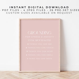 Grounding Technique Blush Pink Printable Mindfulness Poster for Coping ...