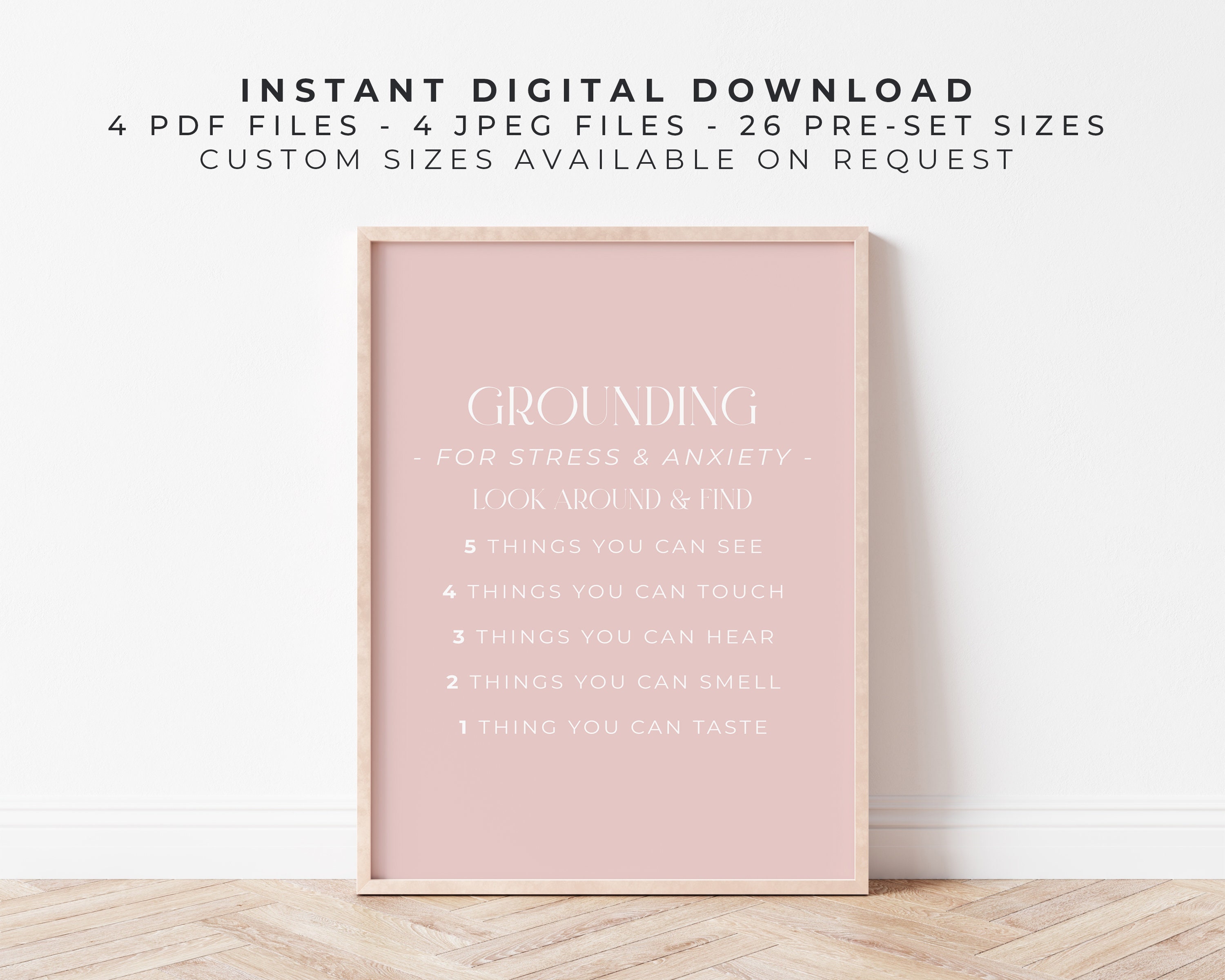 Grounding Technique Blush Pink Printable Mindfulness Poster for Coping ...
