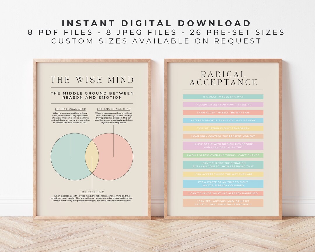 Wise Mind Radical Acceptance DBT Bundle Pastel Rainbow Printable for ...
