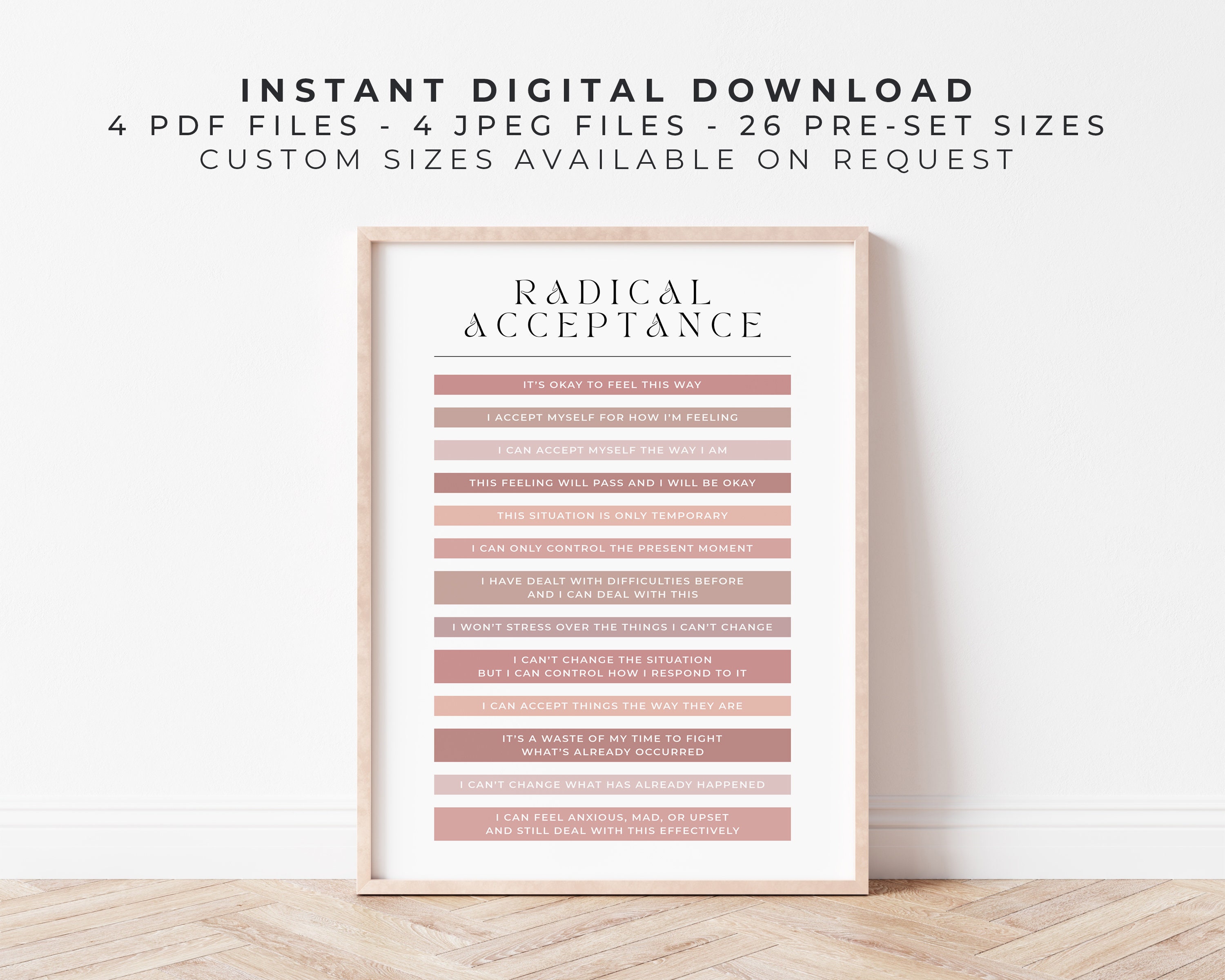 Radical Acceptance DBT Poster Peony Pink Printable Aid for Dialectical ...