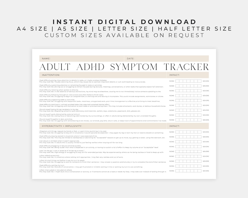 Adult ADHD Symptom Tracker Printable Planner to Track Daily - Etsy Hong ...