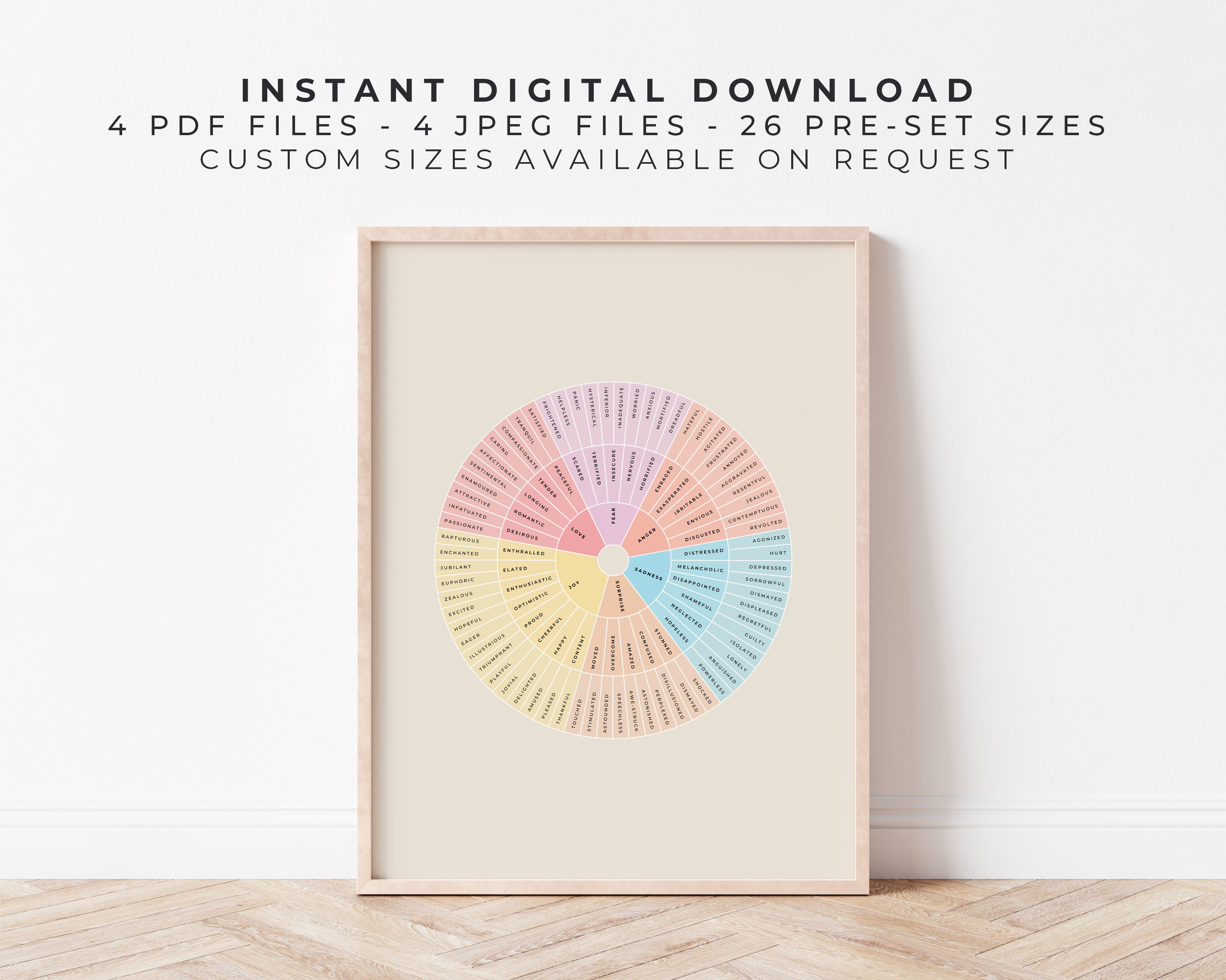 Feelings Wheel / Emotion Wheel Pastel & Monochrome on Sand Printable ...