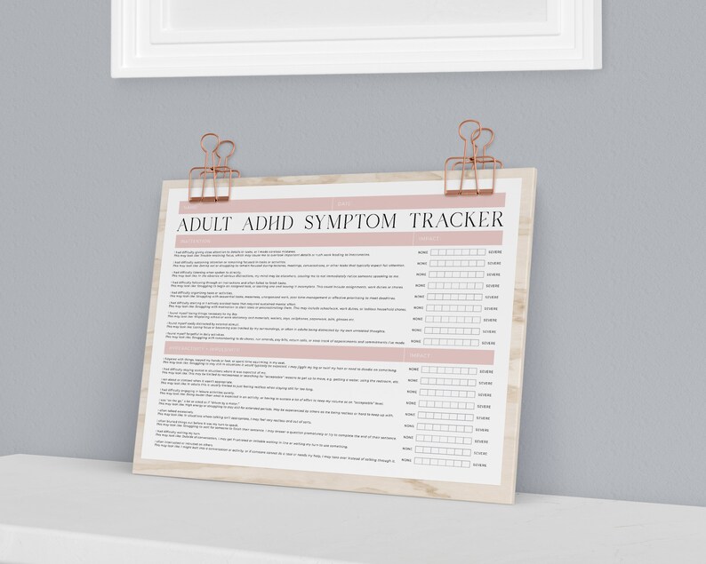 Adult ADHD Symptom Tracker Printable Planner to Track Daily Impact to ...