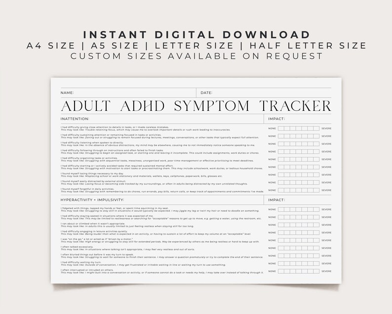 Adult ADHD Symptom Tracker Printable Planner to Track Daily - Etsy ...