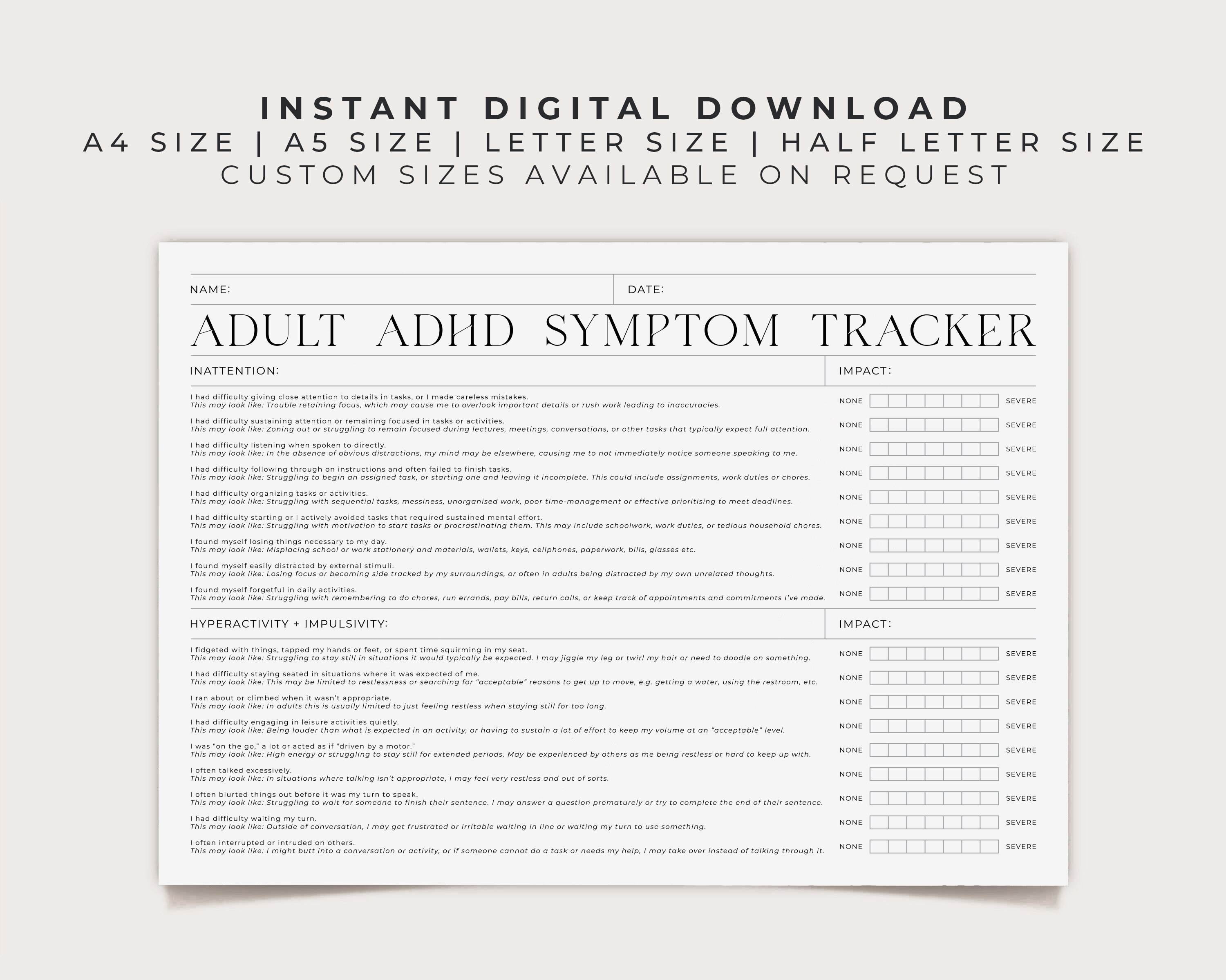 Adult ADHD Symptom Tracker Printable Planner to Track Daily - Etsy ...