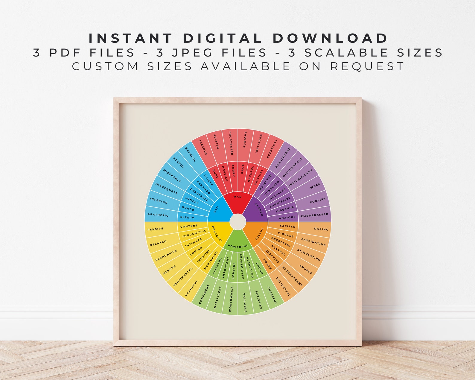 Feelings Wheel / Emotion Wheel Rainbow & Monochrome on Sand Printable ...