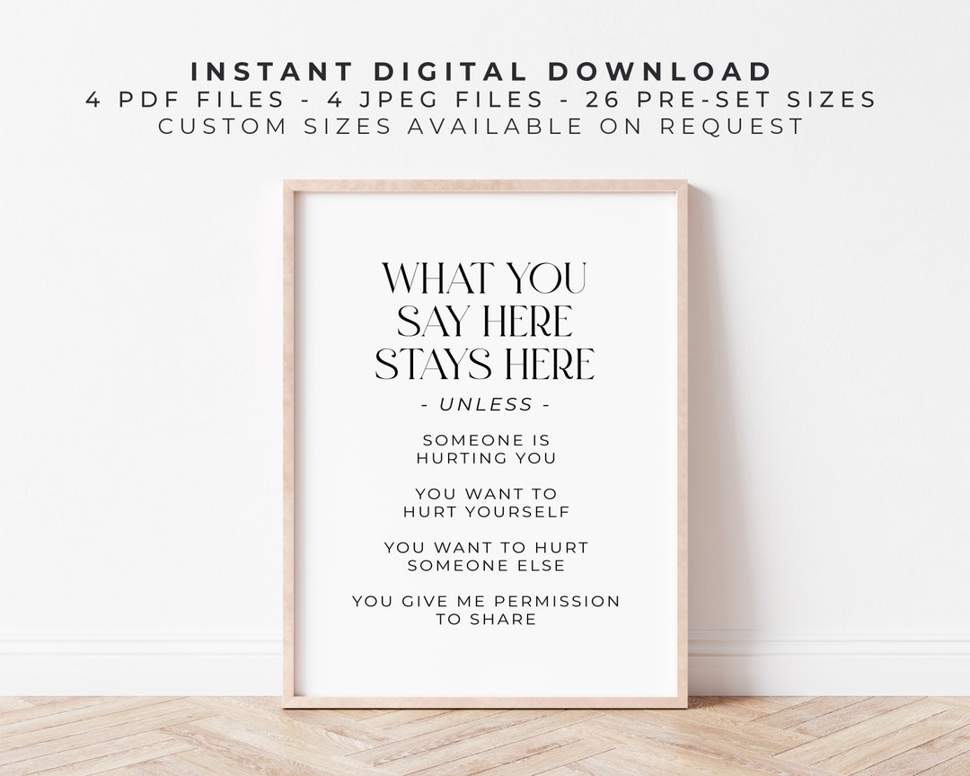 What You Say Here Stays Here | White | Printable Confidentiality Poster ...