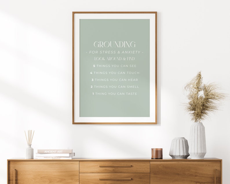 Grounding Technique Mist Green Printable Mindfulness Poster for Coping ...