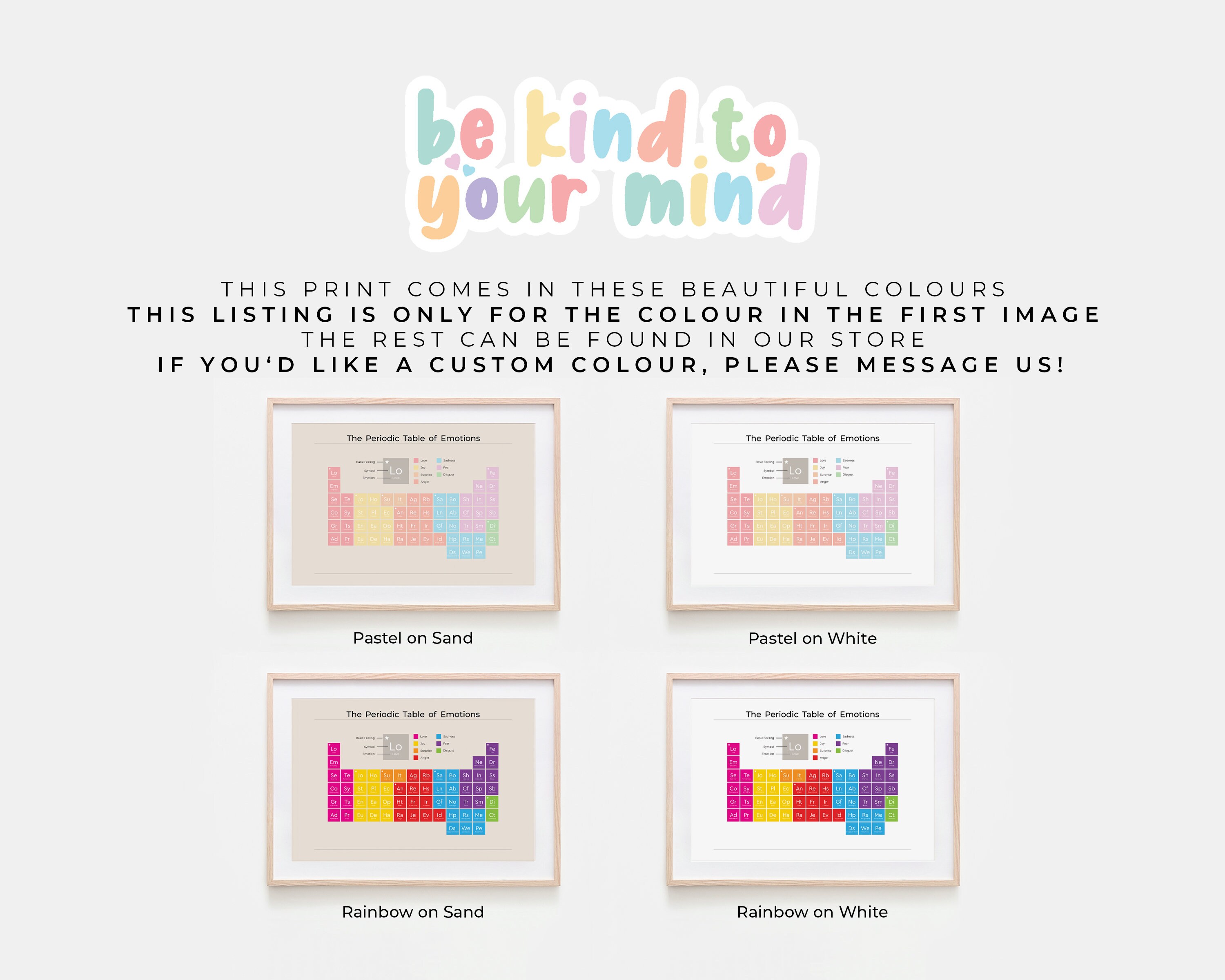 The Periodic Table of Emotions Pastel on White Mental Health Poster ...