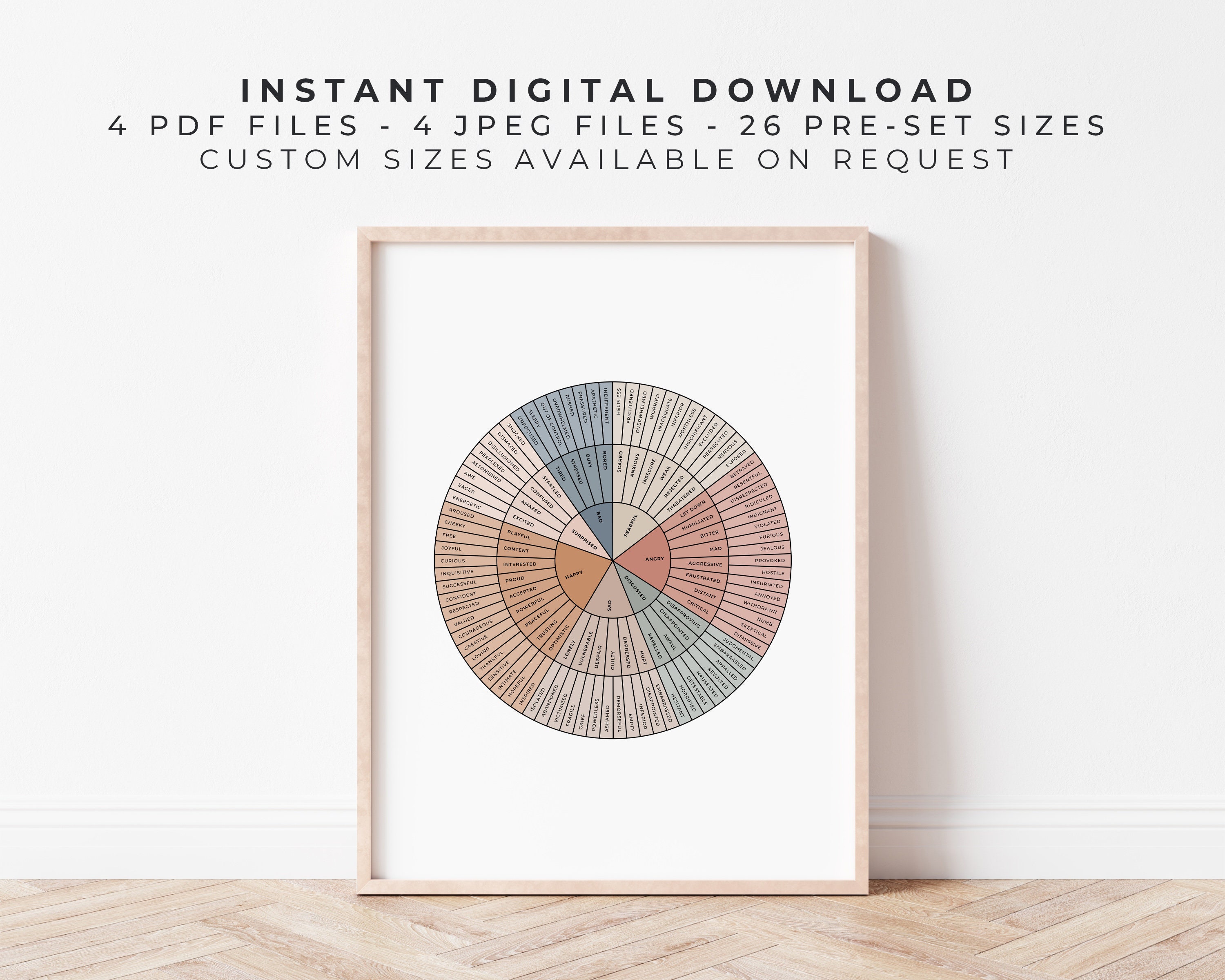 Feelings Wheel / Emotion Wheel Earthy & Black on White Printable Aid ...