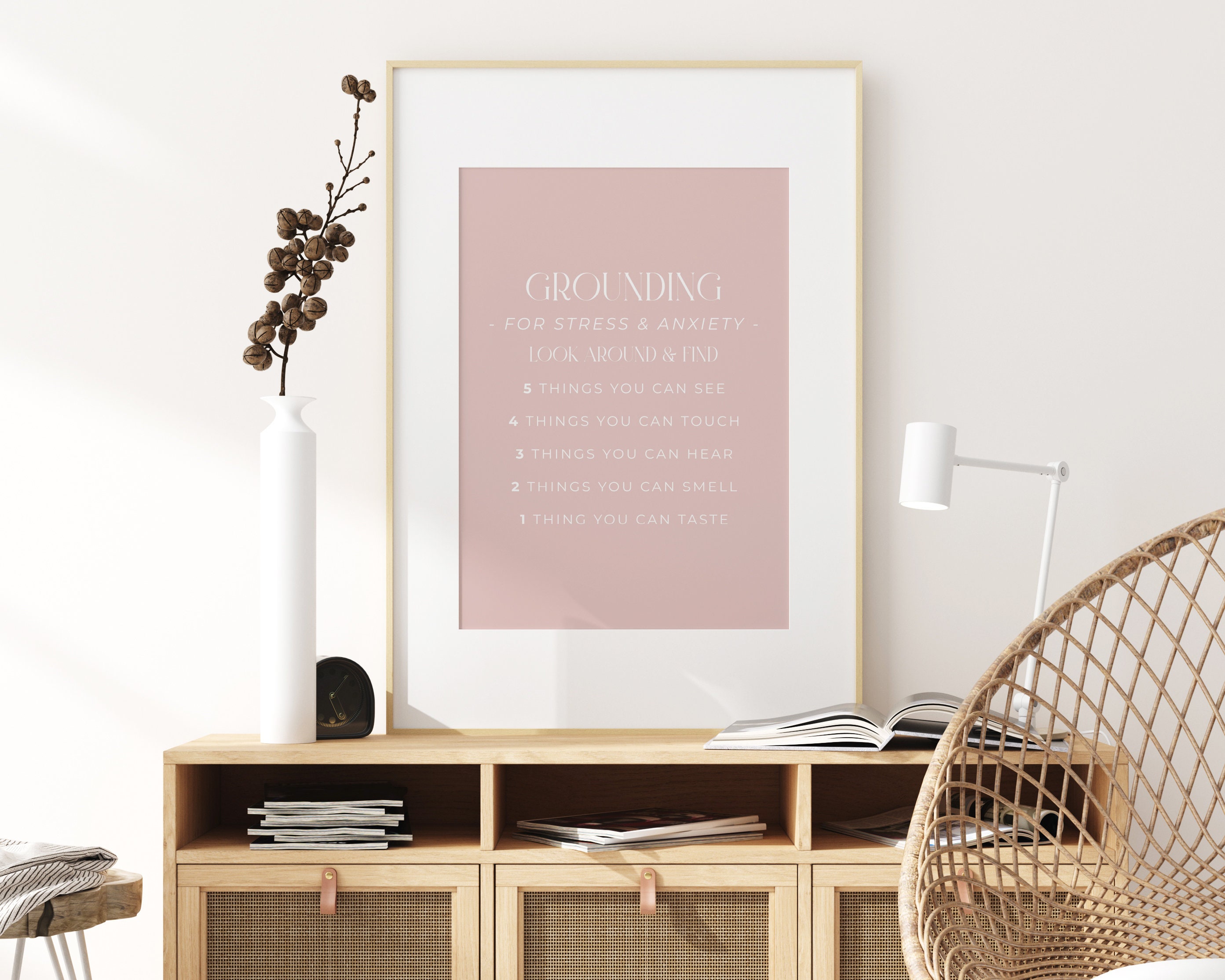 Grounding Technique Blush Pink Printable Mindfulness Poster for Coping ...