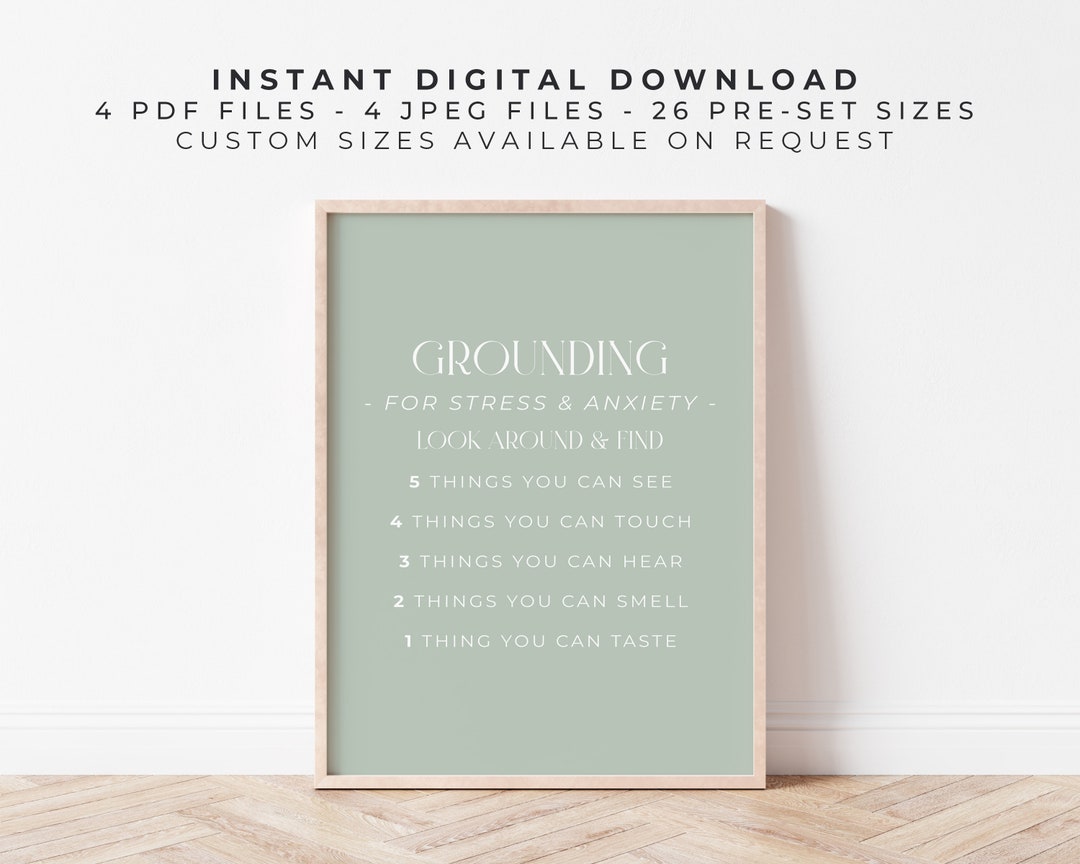 Grounding Technique Mist Green Printable Mindfulness Poster for Coping ...
