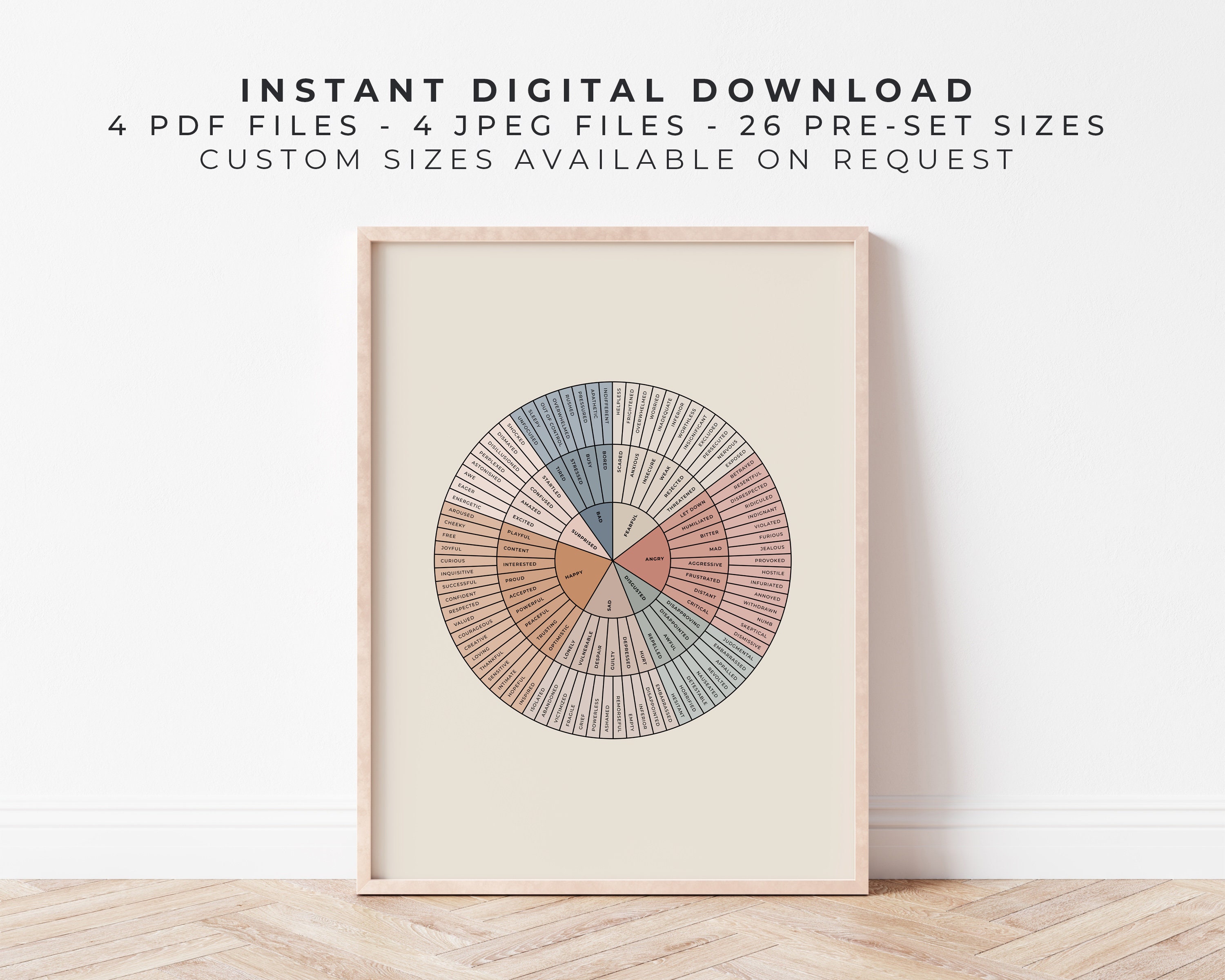 Feelings Wheel / Emotion Wheel | Earthy & Black on Sand | Printable Aid ...