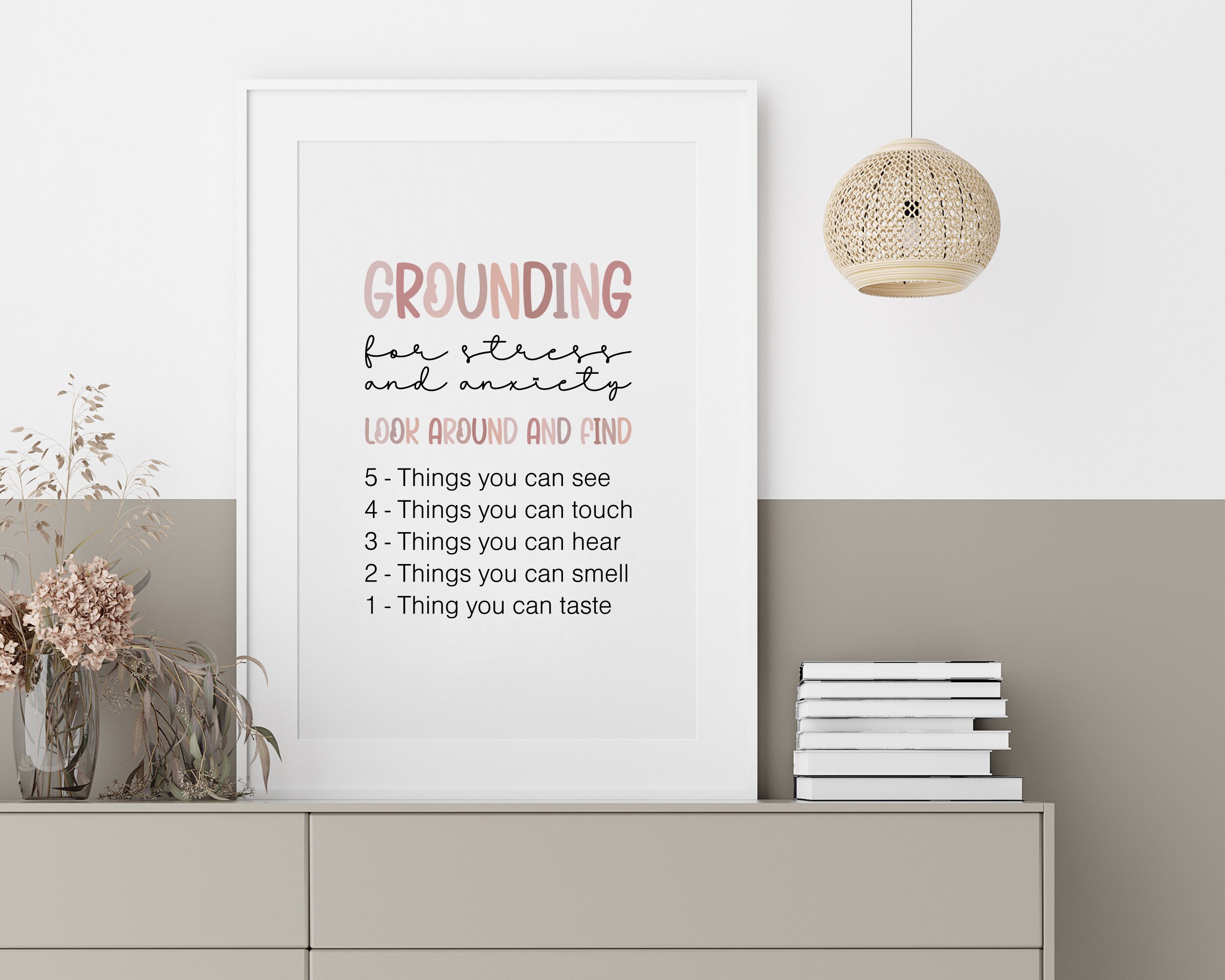 Grounding Technique Peony Pink Printable Mindfulness Poster for Coping ...