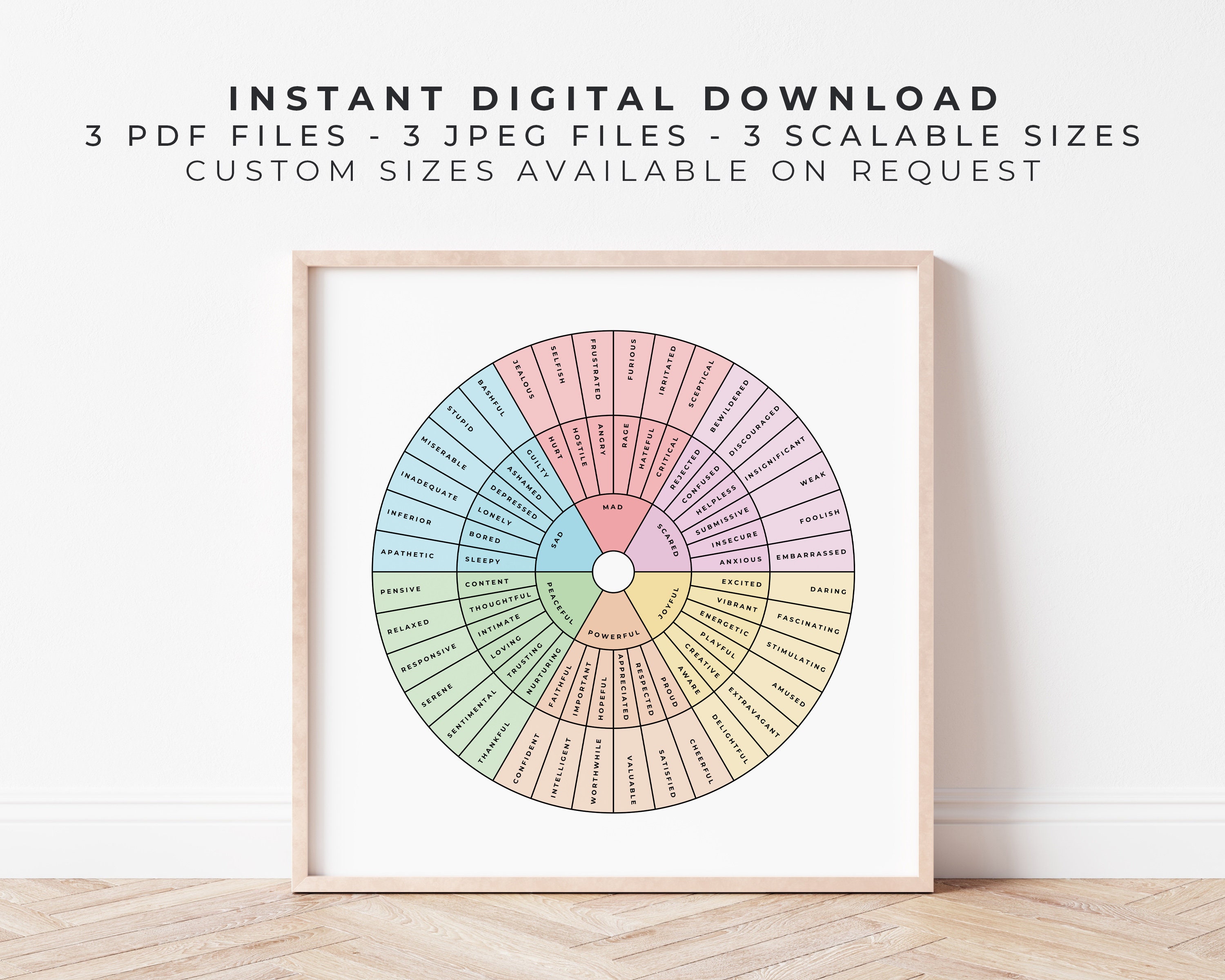 Feelings Wheel / Emotion Wheel | Pastel & Black on White | Printable ...