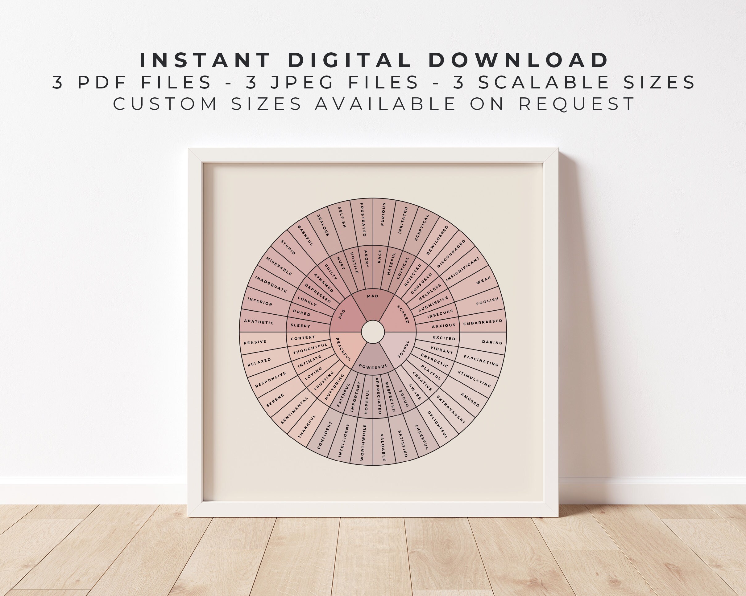 Feelings Wheel / Emotion Wheel Peony Pink & Black on Sand Printable ...