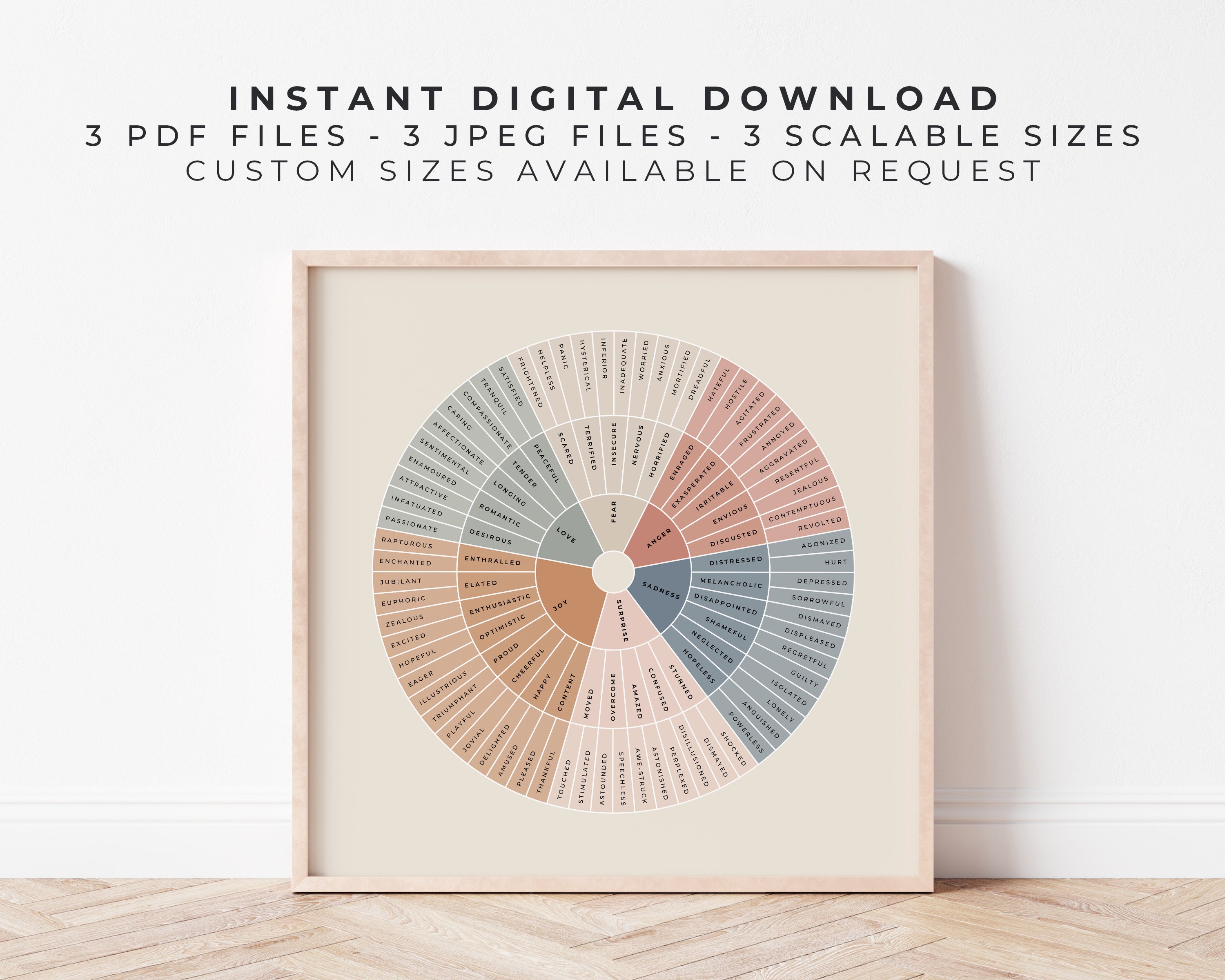 Feelings Wheel / Emotion Wheel Earthy & Monochrome on Sand Printable ...