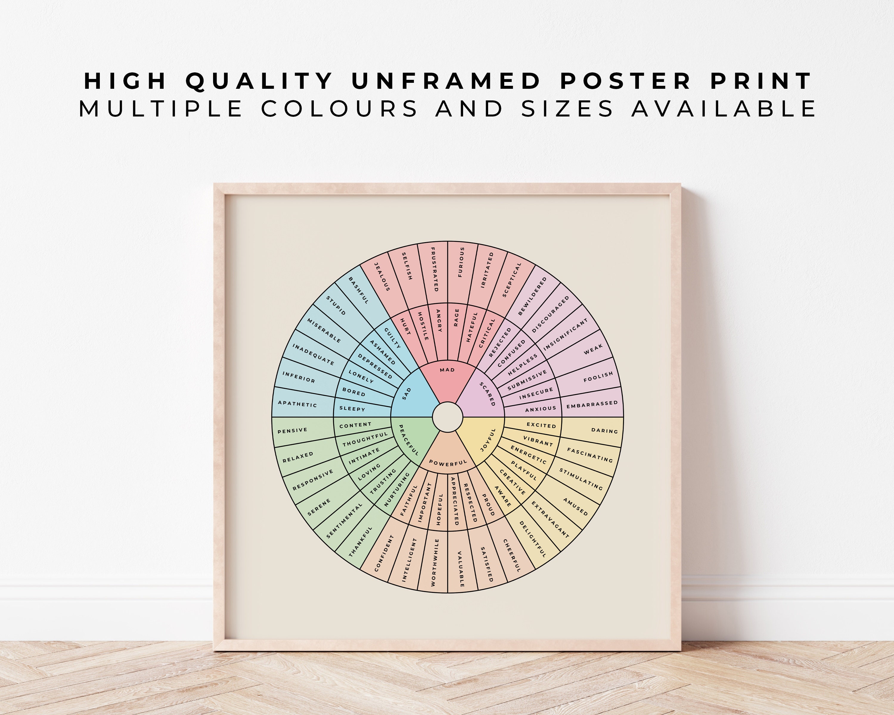 Feelings / Emotion Wheel Unframed Poster | Therapeutic Resource Tool ...