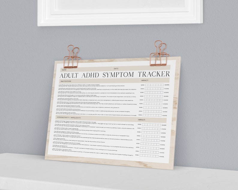 Adult ADHD Symptom Tracker Printable | Planner to Track Daily Impact to ...