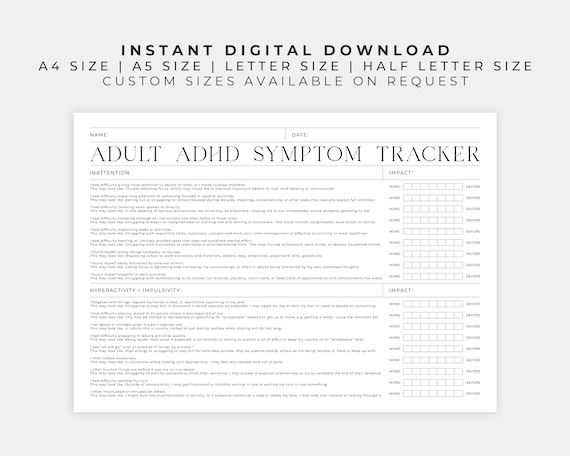 Adult ADHD Symptom Tracker Printable Planner to Track Daily - Etsy ...