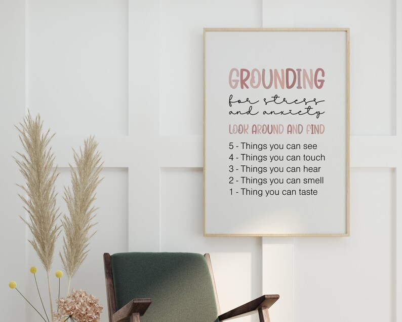 Grounding Technique Peony Pink Printable Mindfulness Poster for Coping ...