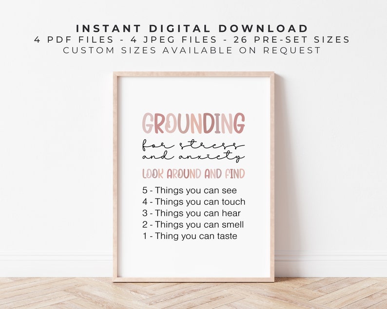 Grounding Technique Peony Pink Printable Mindfulness Poster for Coping ...