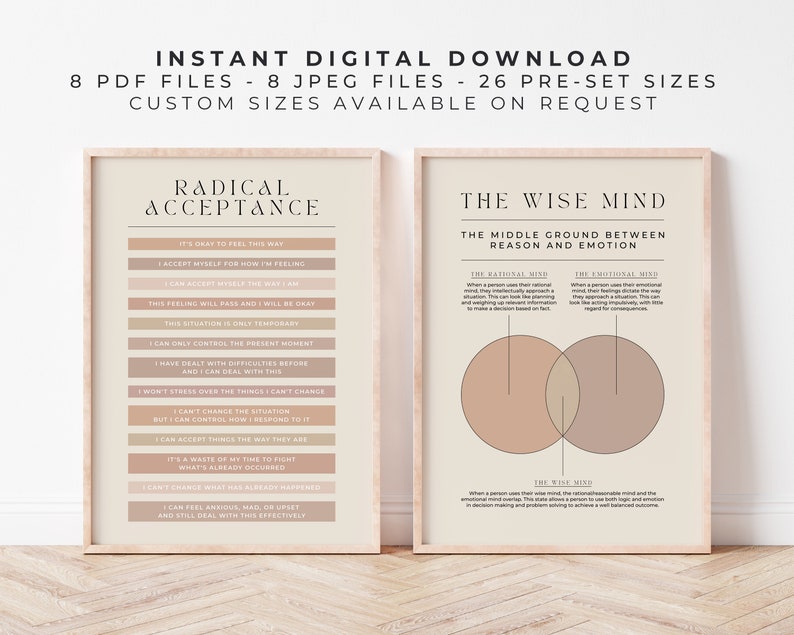 Wise Mind Radical Acceptance DBT Bundle Neutral Beige Printable for ...