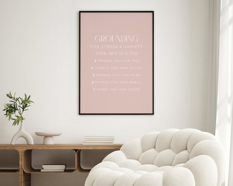 Grounding Technique Blush Pink Printable Mindfulness Poster for Coping ...
