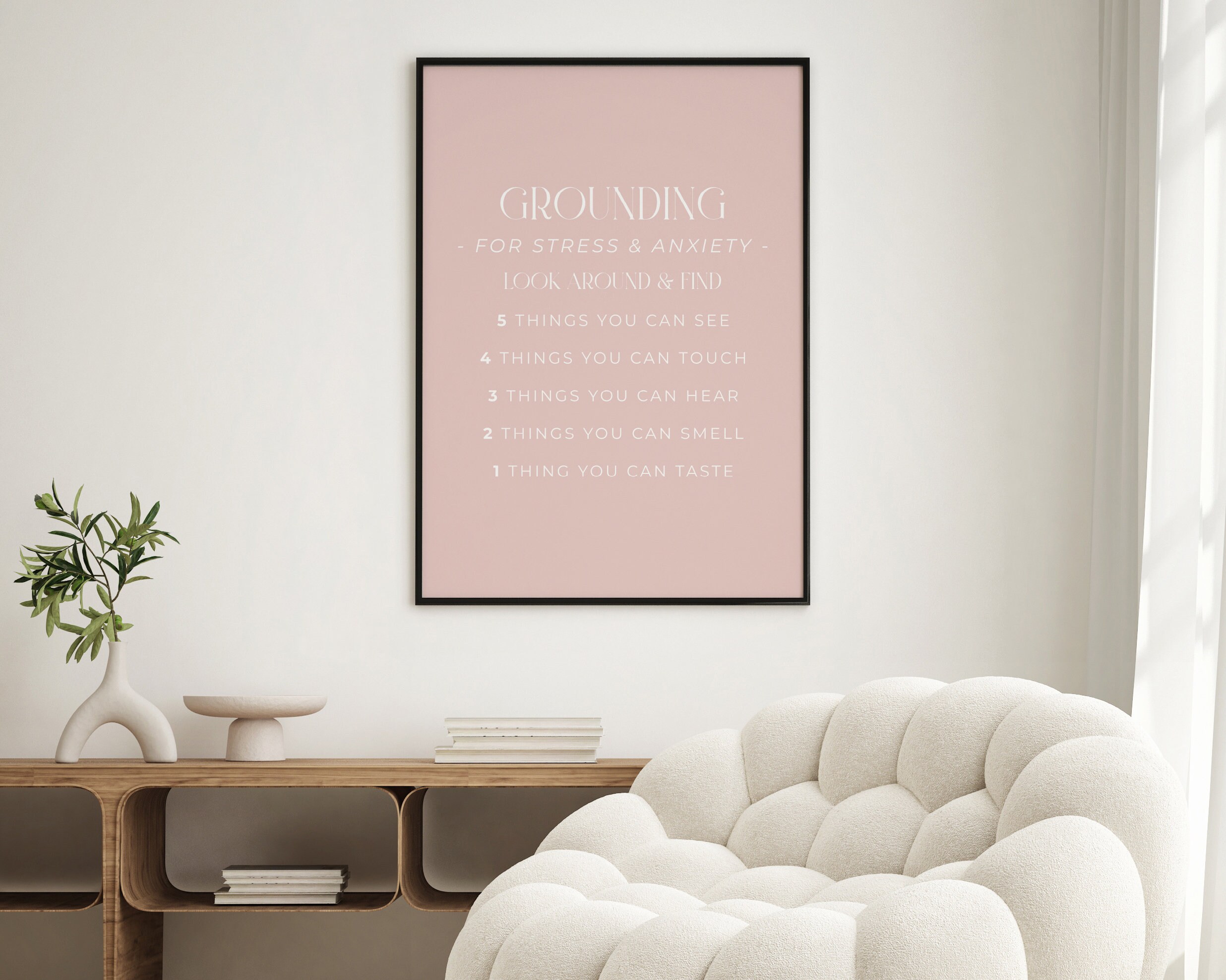 Grounding Technique Blush Pink Printable Mindfulness Poster for Coping ...
