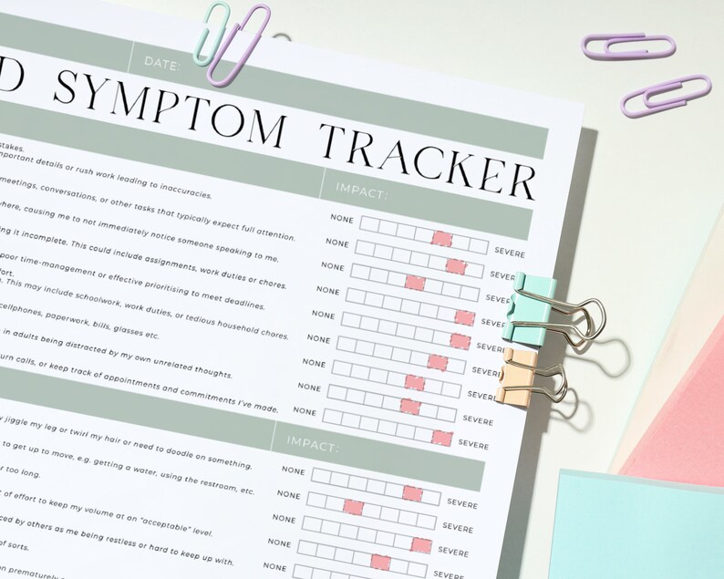 Adult ADHD Symptom Tracker Printable Planner to Track Daily Impact to ...