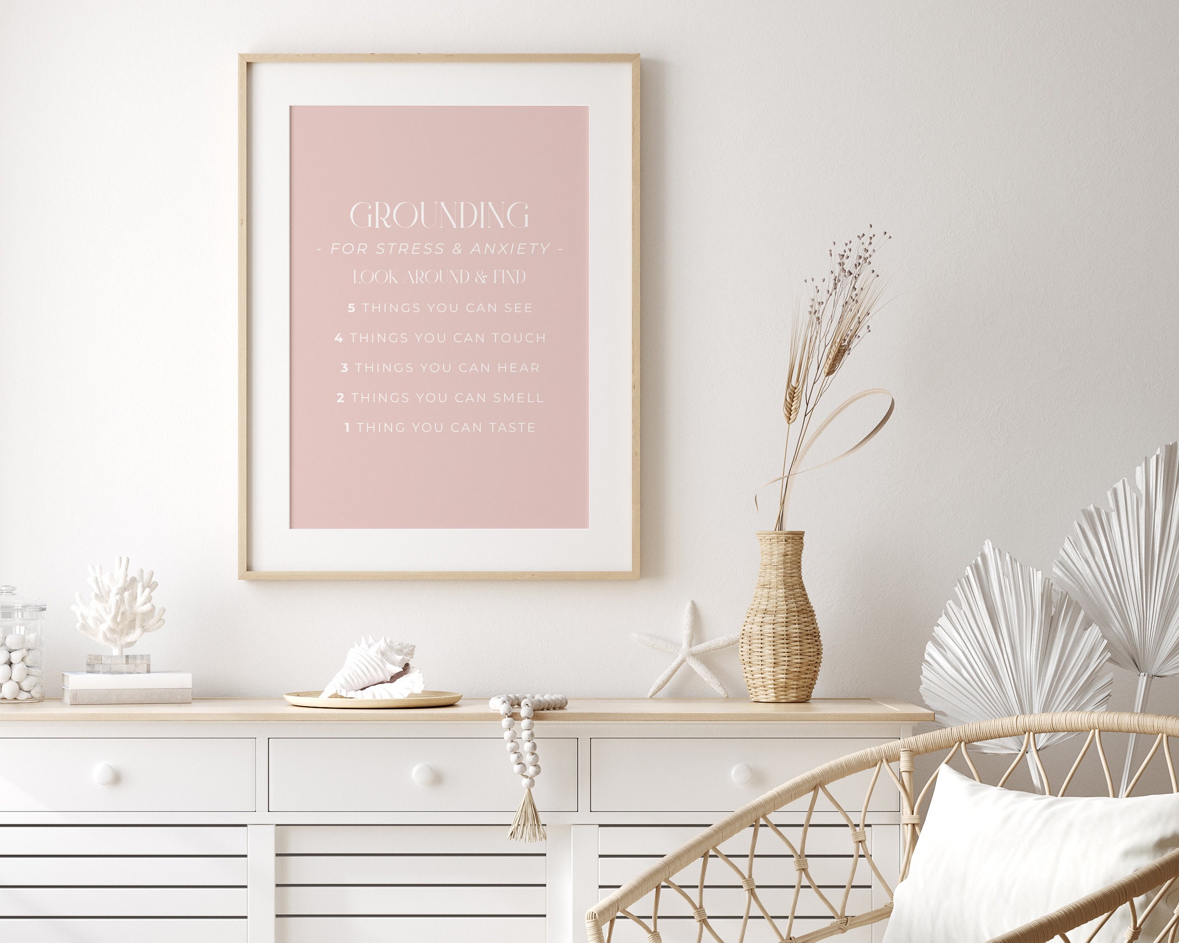 Grounding Technique Blush Pink Printable Mindfulness Poster for Coping ...