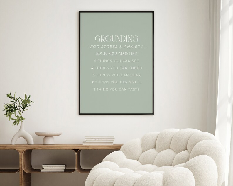 Grounding Technique Mist Green Printable Mindfulness Poster for Coping ...