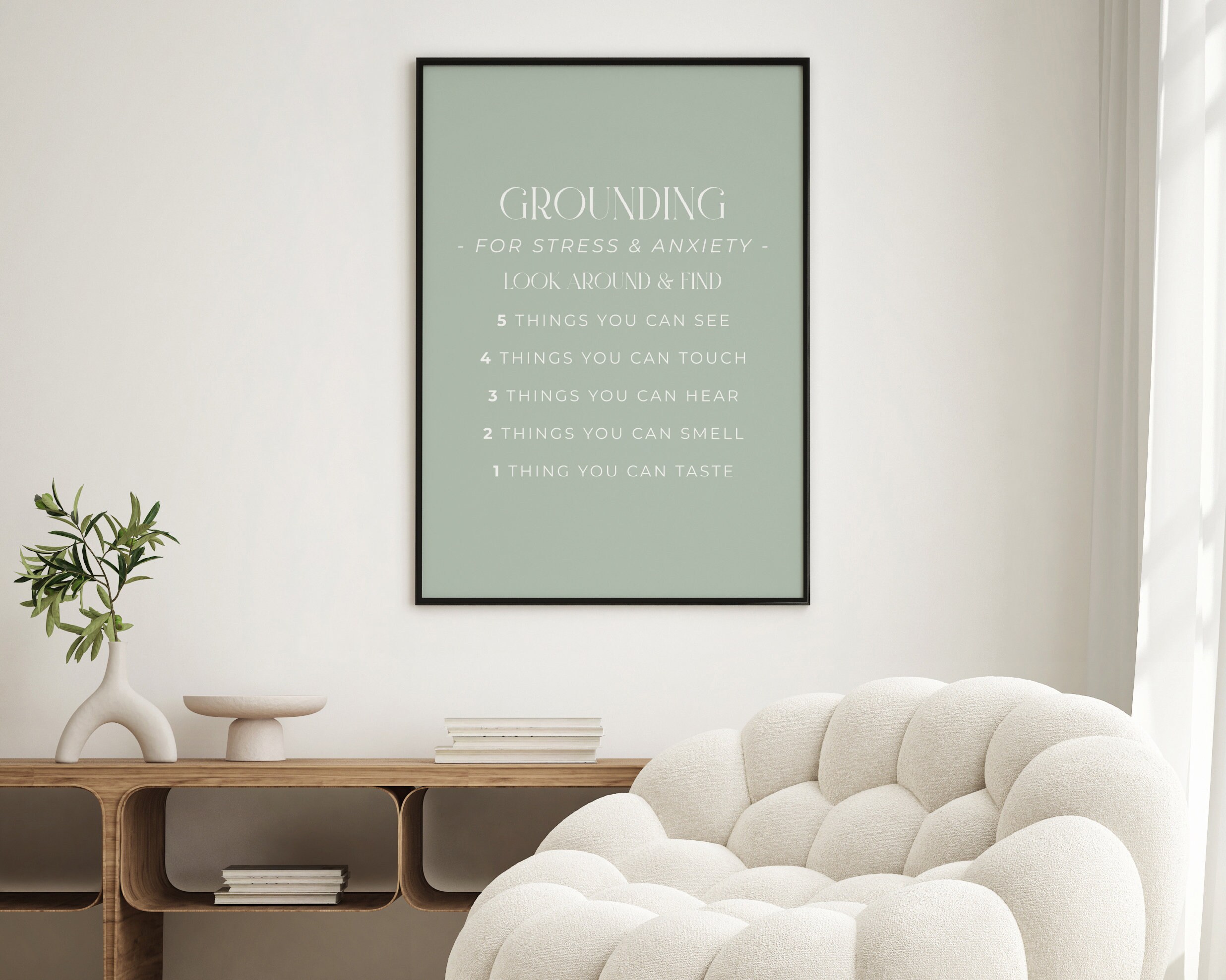 Grounding Technique Mist Green Printable Mindfulness Poster for Coping ...