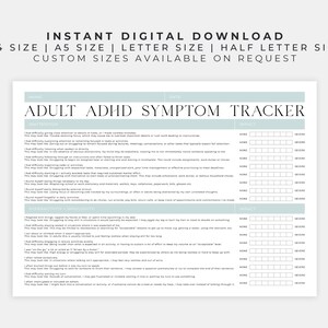 Adult ADHD Symptom Tracker Printable | Planner to Track Daily Impact to ...