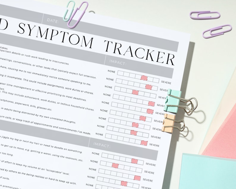 Adult ADHD Symptom Tracker Printable | Planner to Track Daily Impact to ...