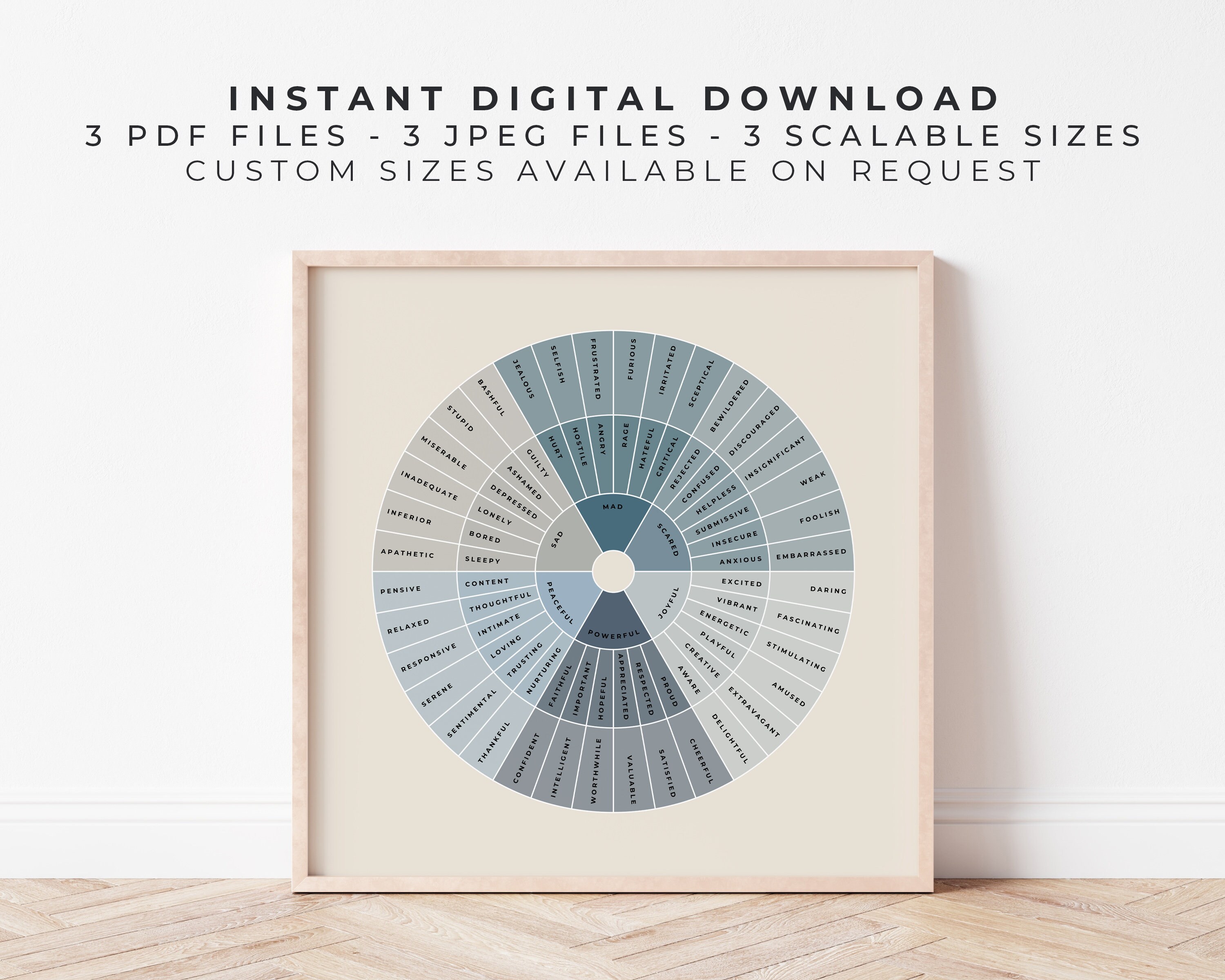 Feelings Wheel / Emotion Wheel Ocean Blue & Monochrome on Sand ...