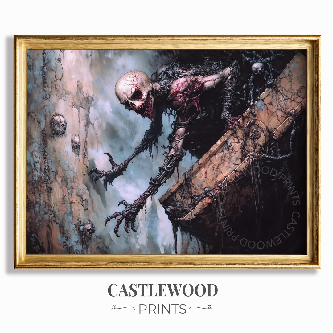 Gothic Haunted Figure in Grim Scene - Dark Atmospheric Oil Painting ...