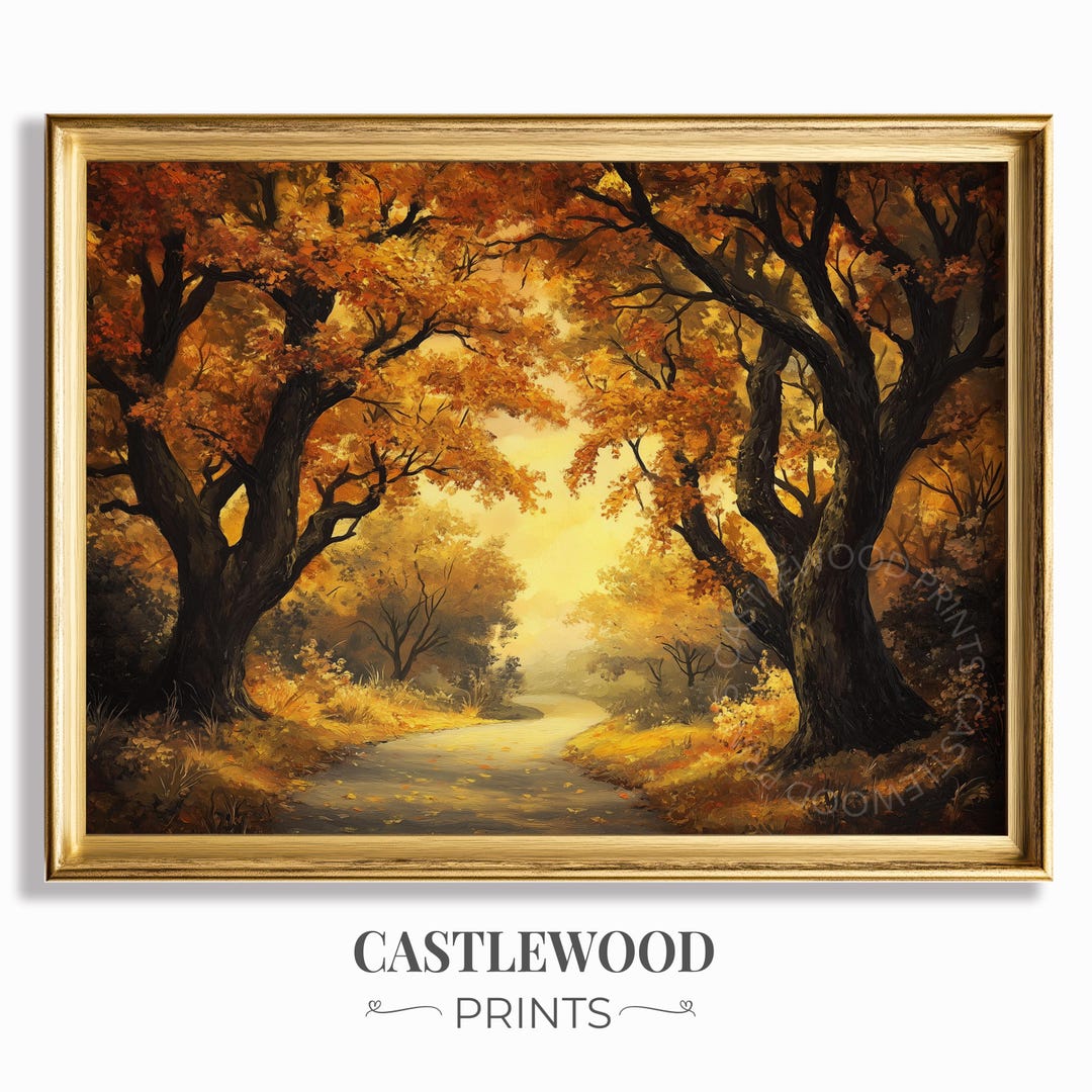 Autumn Forest Path Art Print – Golden Trees, Rustic Fall Decor (digital ...