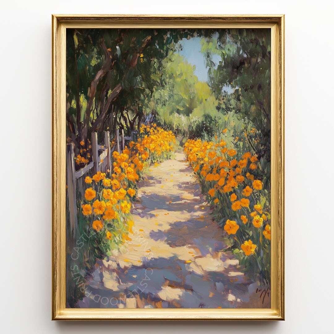 Cottage Path With Marigolds - Rustic Spring Landscape, Bright Flower ...