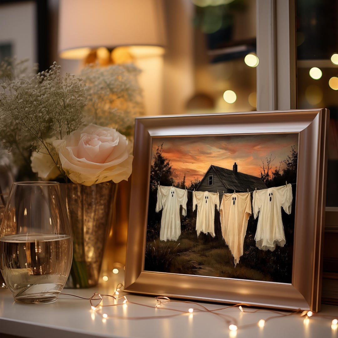 Ghosts on Washing Line Print: Spooky Halloween Home Decor (digital ...