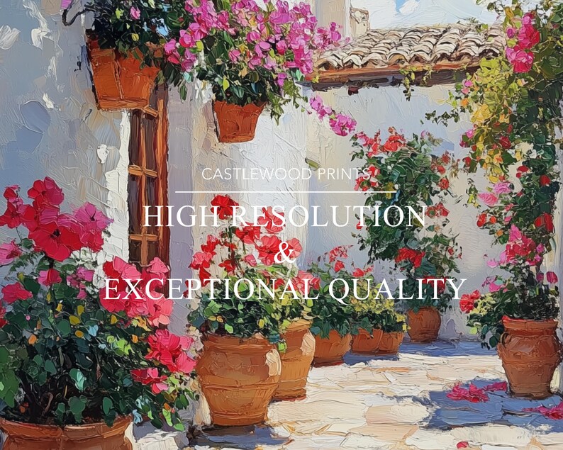 Andalusian Courtyard Garden Oil Painting – Spanish Patio Art (printable ...