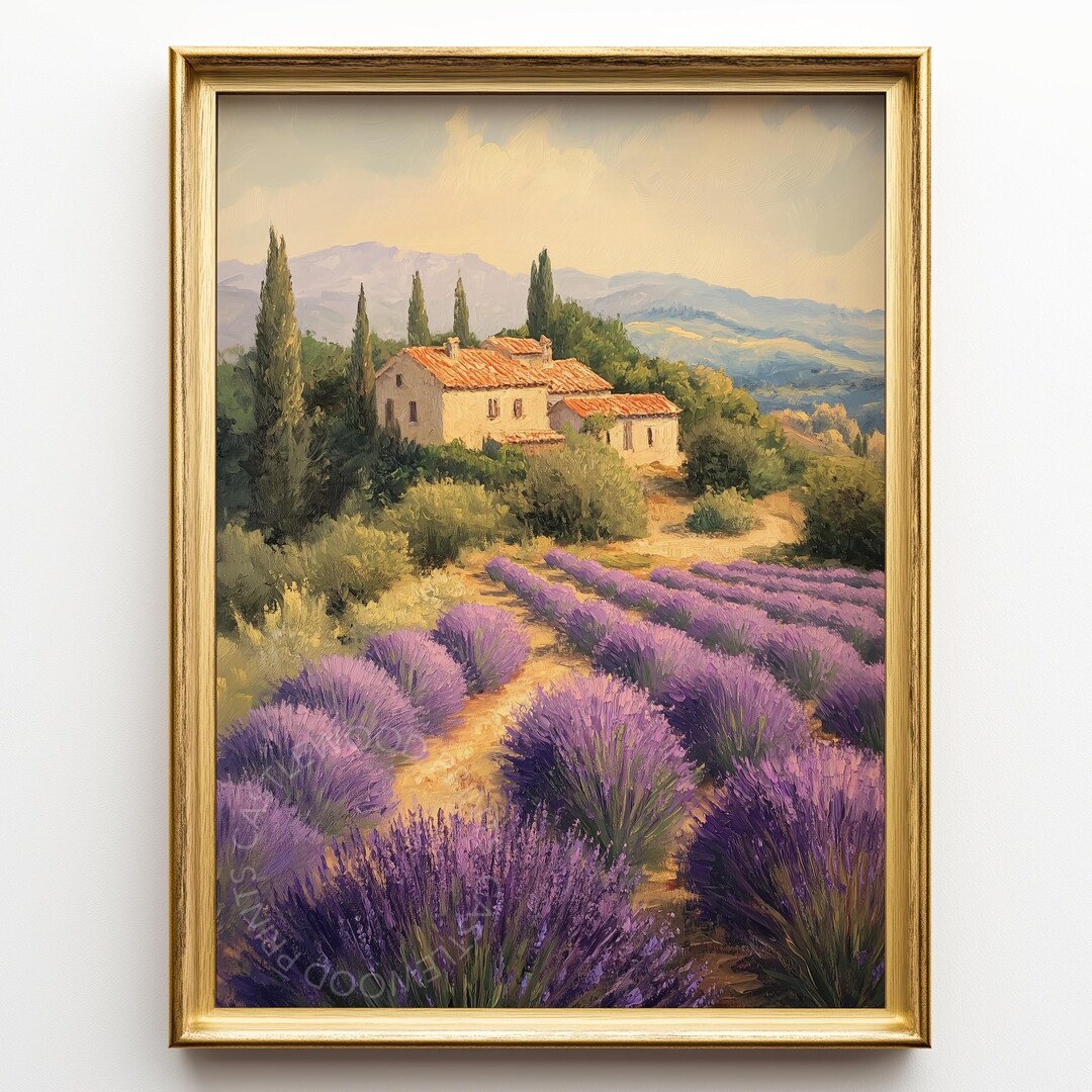 Provence Lavender Fields Painting - Rustic Summer Landscape, Printable ...