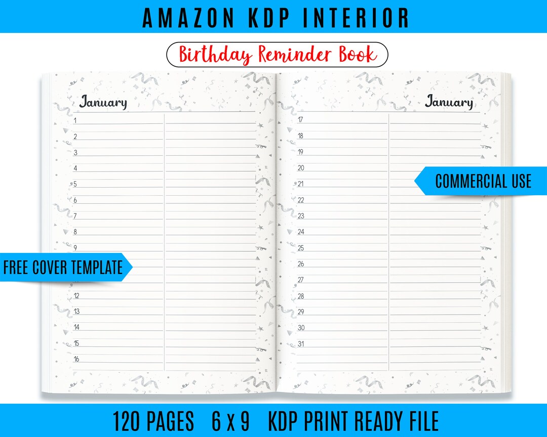 KDP Ready Birthday Reminder Book 6x9 120 Pages PDF Commercial - Etsy ...