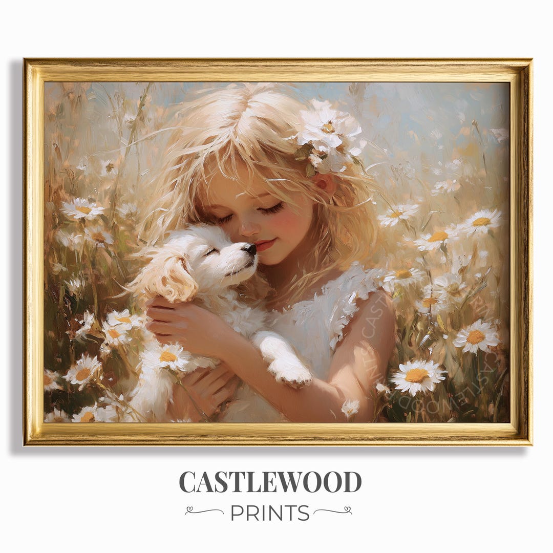 Printable Cottagecore Wall Art - Little Girl in Wildflower Field ...
